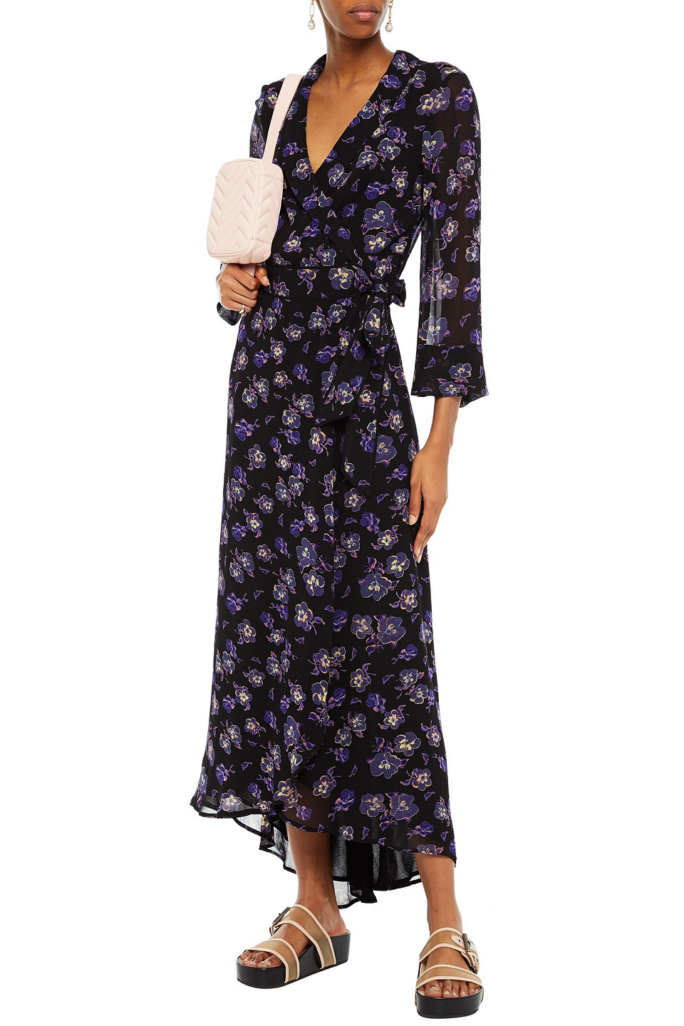 chinese dress ladies GANNI dreamy maxi long pleated Georgette dress in pastel floral print –  BOREAL REBORN