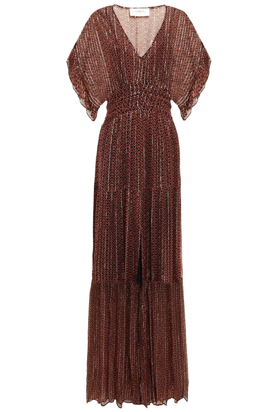 Ba&Sh Wanda Shirred Printed Metallic Georgette Maxi Dress Size In Leaf  Green - 60% Off | Editorialist