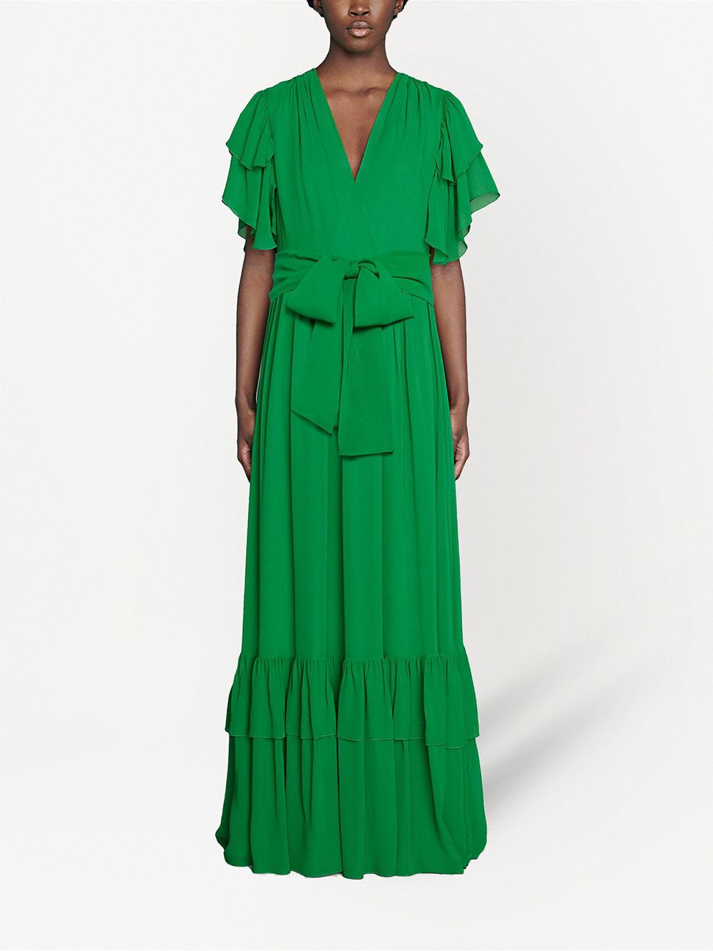 gucci chiffon ruffle dress Gucci Ruffled Silk Gown with Pearls & Rhinestones