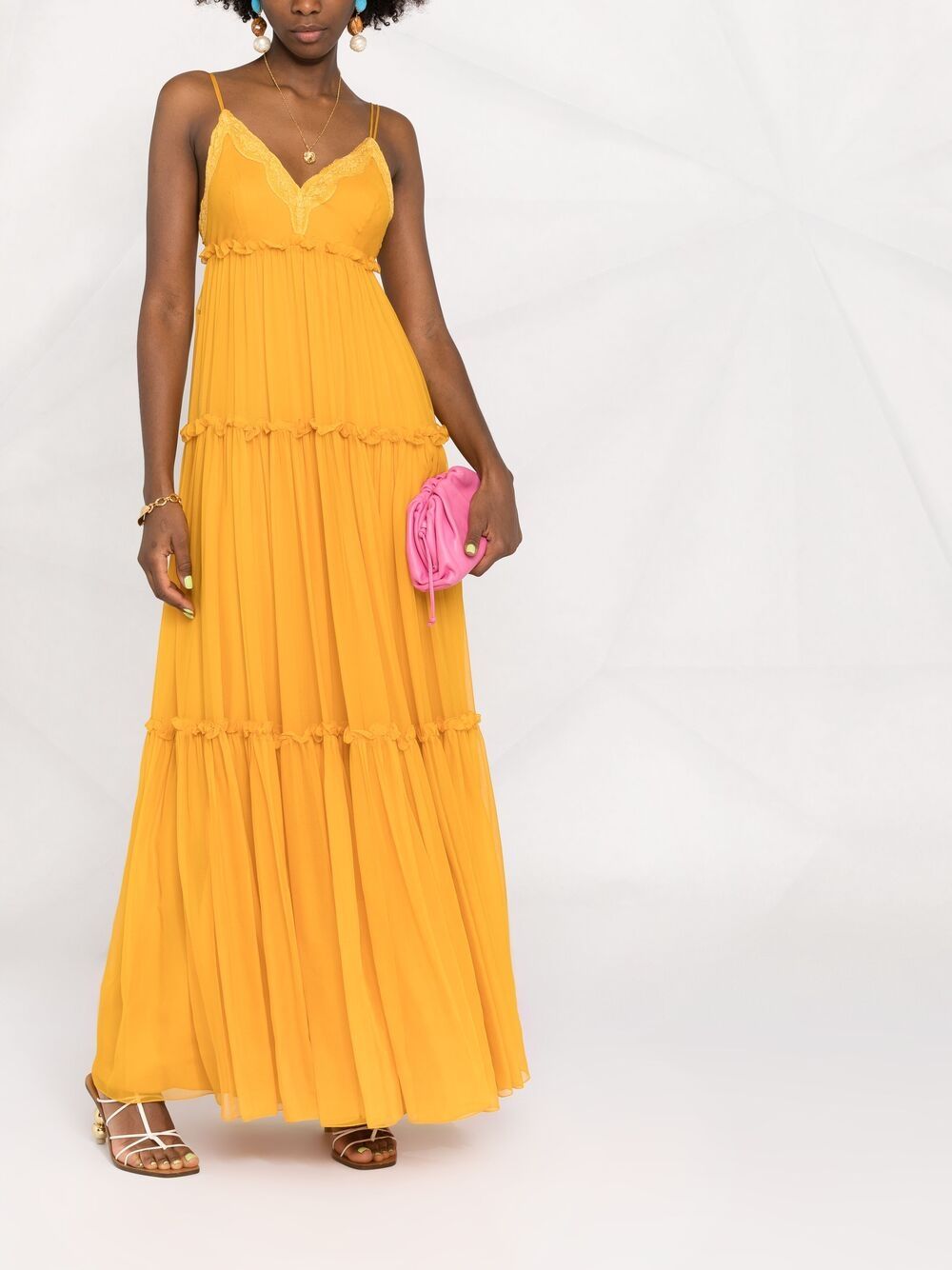 ALBERTA FERRETTI Alberta Ferretti Lace Trimmed Silk Maxi Dress