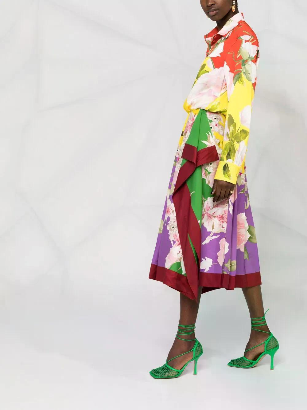 VALENTINO Floral-Print Pleated Midi Dress