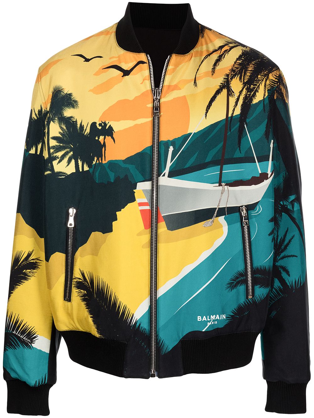 BALMAIN Reversible Tropical Print Bomber Jacket
