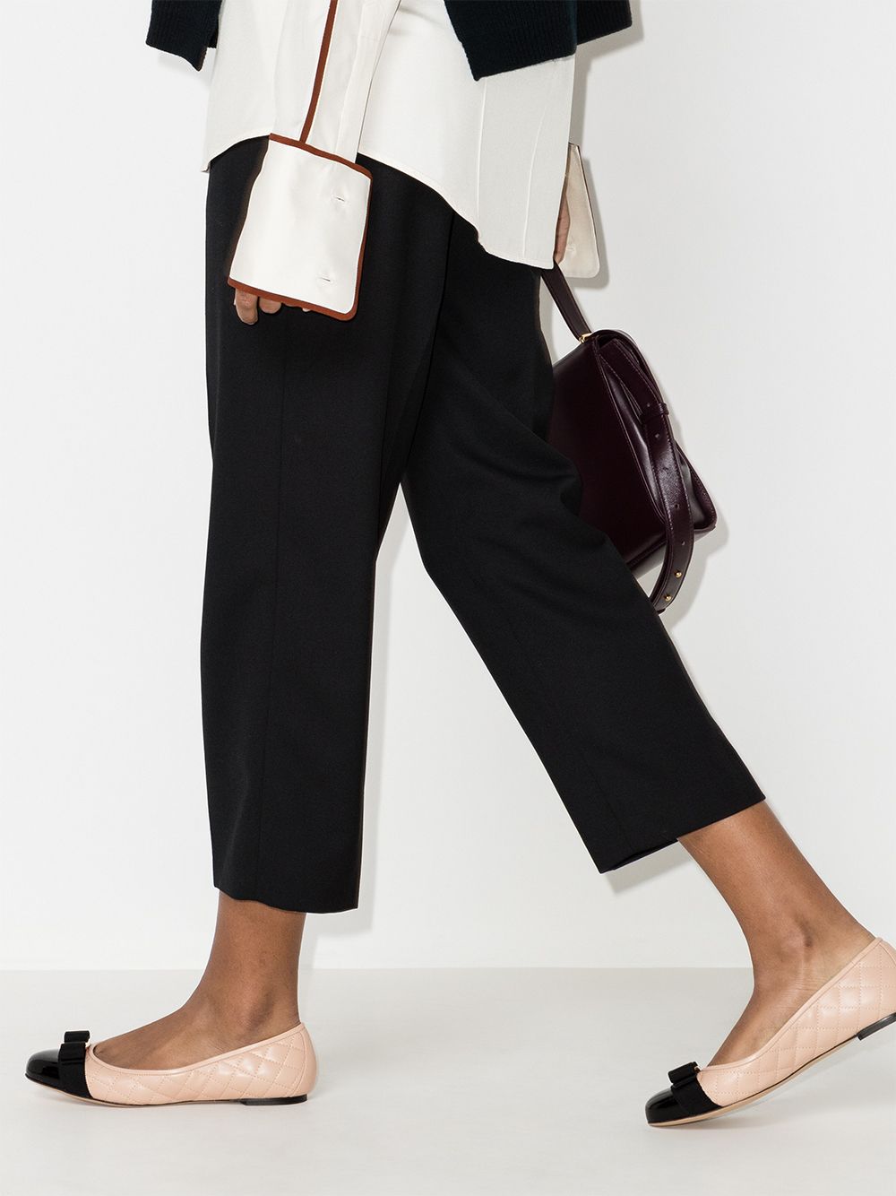 SALVATORE FERRAGAMO Quilted Leather Ballet Flats with Bow Detailing