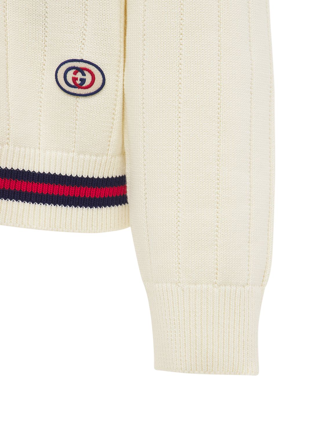 Gucci Cotton Knit V Neck Sweater W/ Web - Ivory | Editorialist
