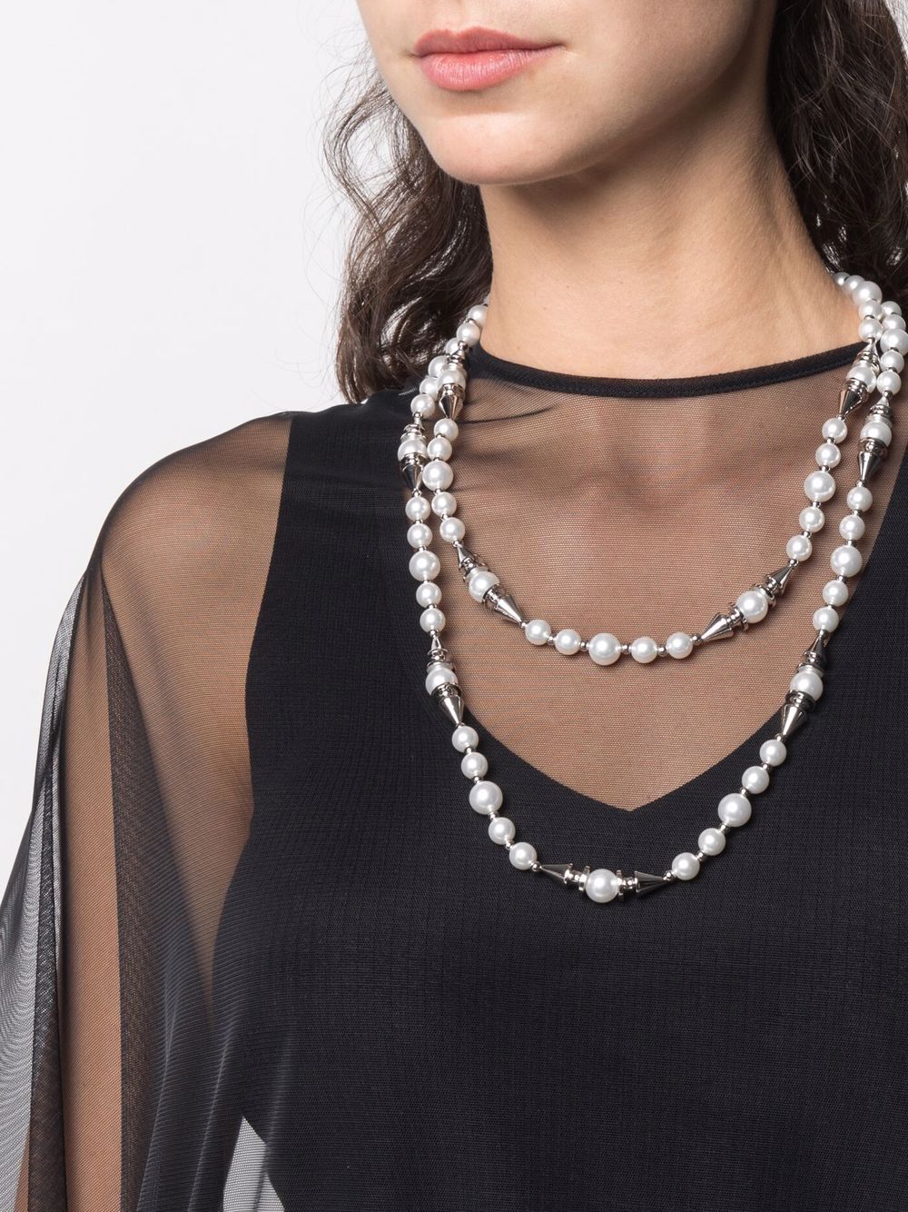 Junya Watanabe Spike Stud Pearl Layered Necklace In Silver - 25