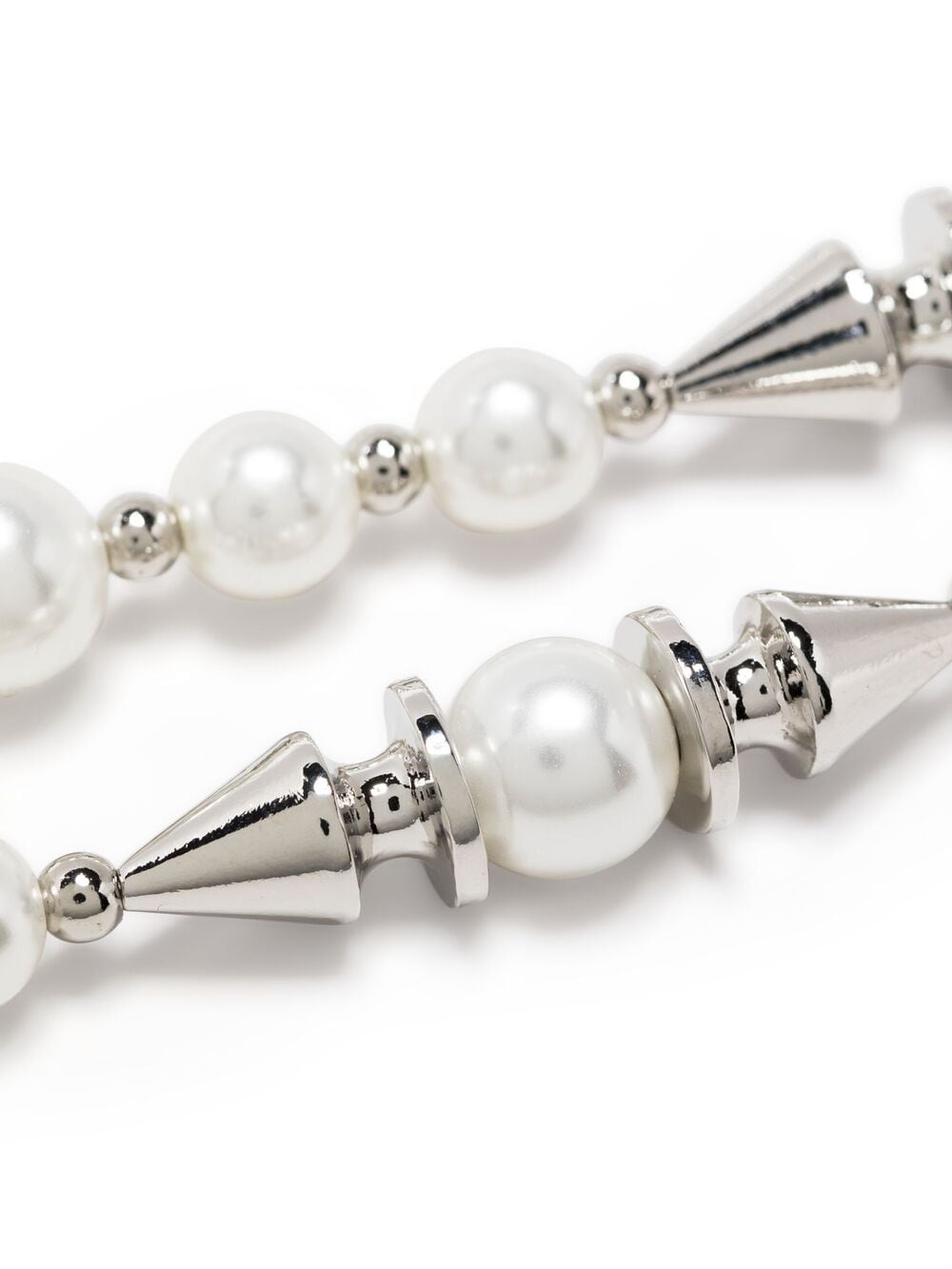 Junya Watanabe Spike Stud Pearl Layered Necklace In Silver - 25