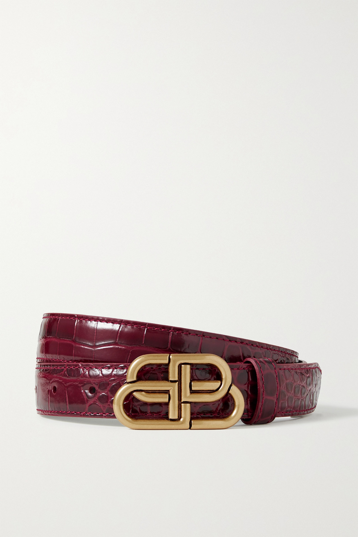 Balenciaga Bb Croc-Effect Leather Belt In Burgundy - 40% Off 
