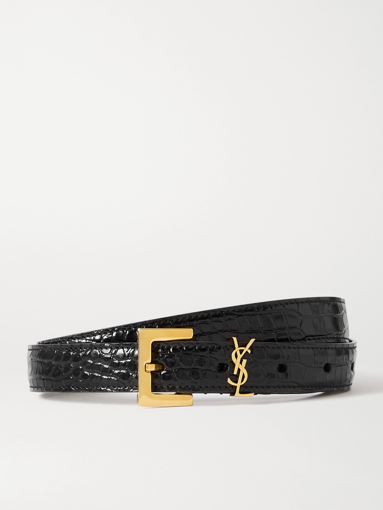 SAINT LAURENT SAINT LAURENT Cassandre Croc-Effect Leather Belt