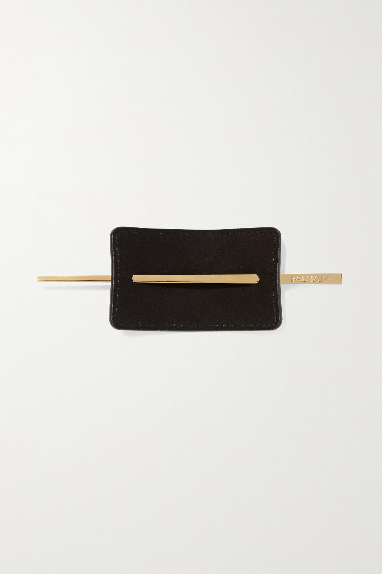 Balmain Gold-Plated And Printed Leather Hair Pin In Black 