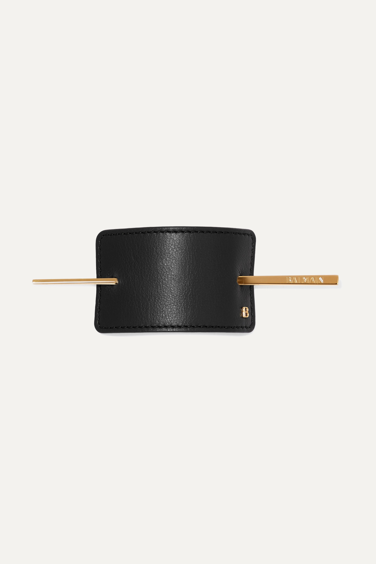 Balmain Black and Gold Hair Pin Balmain Gold-Plated And Printed Leather Hair Pin In Black  main image 4