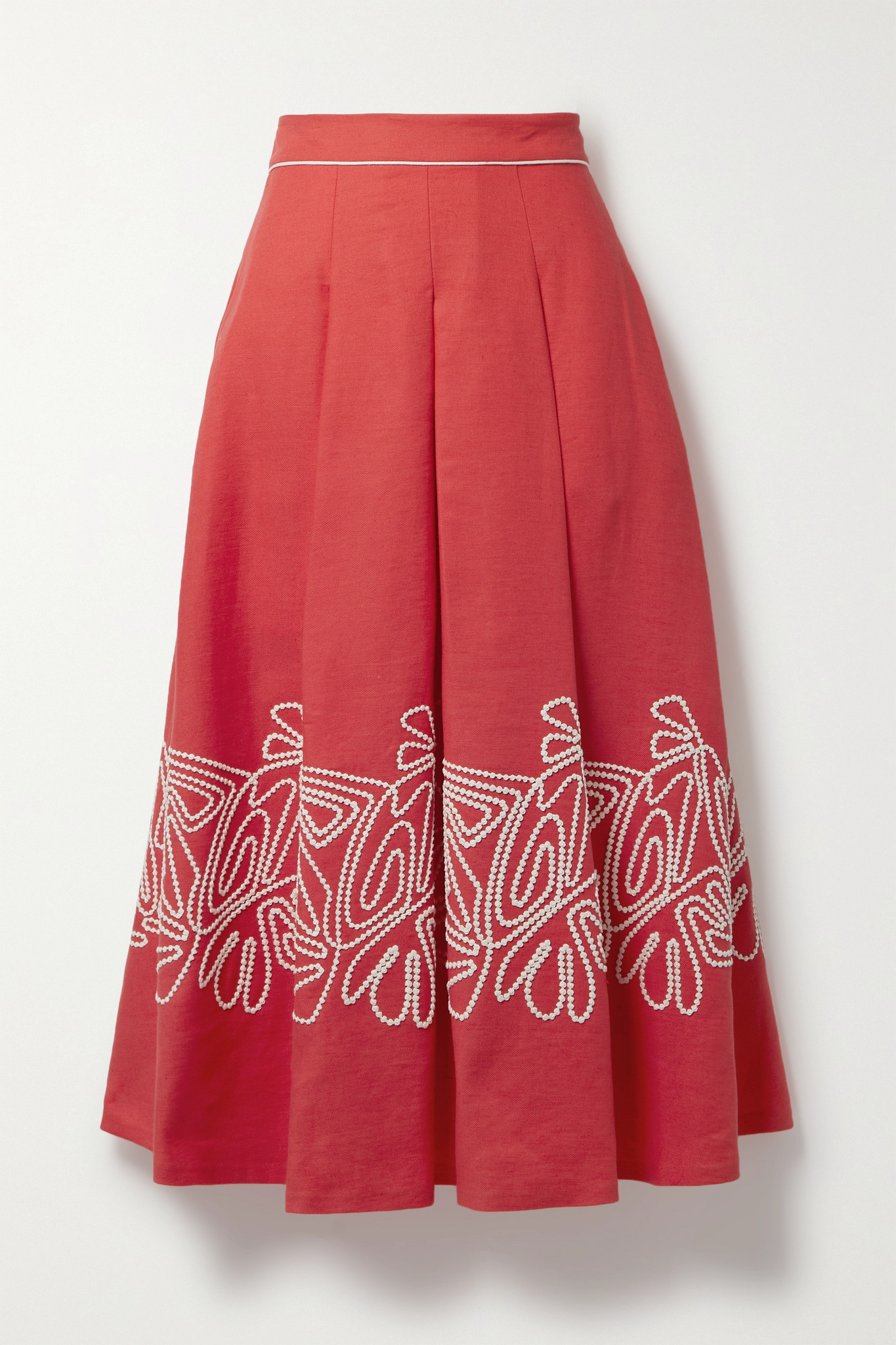 Dolly Pleated Embroidered Linen-twill 