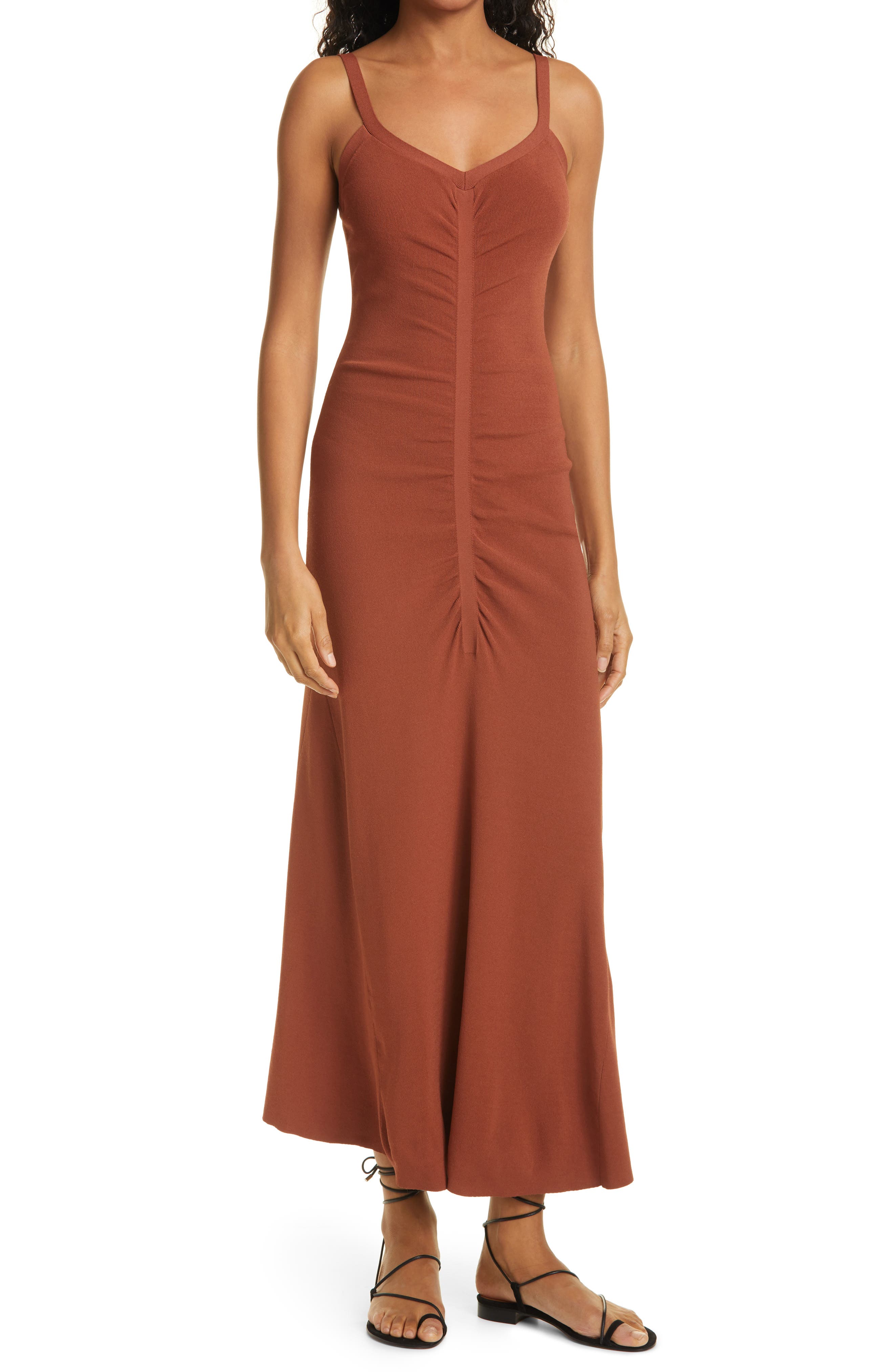A.L.C. Dionne Ruched Rib Sweater Dress - Deep Amber | Editorialist