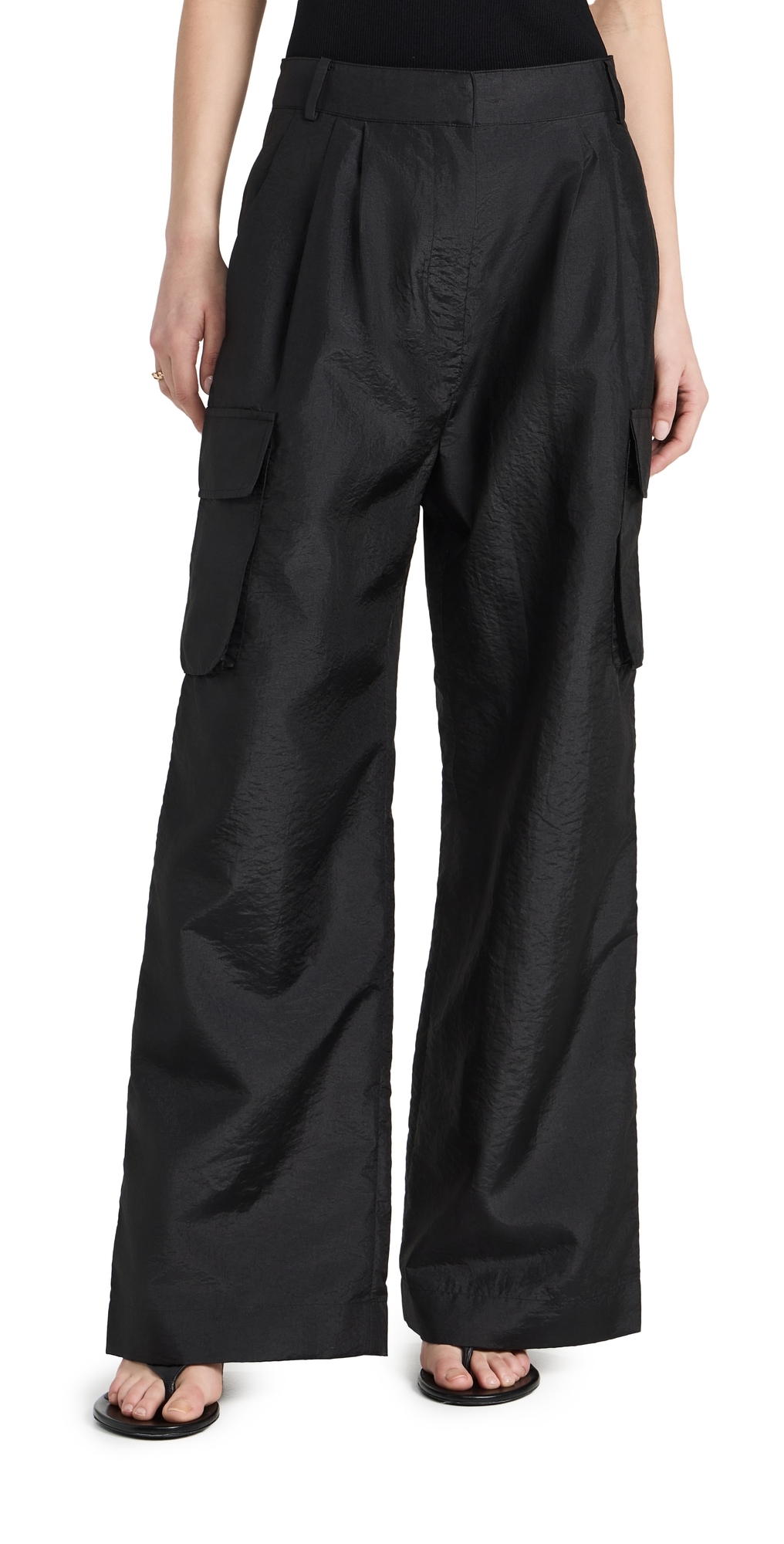 Tibi Crispy Nylon Pleated Cargo Pant - Black | Editorialist