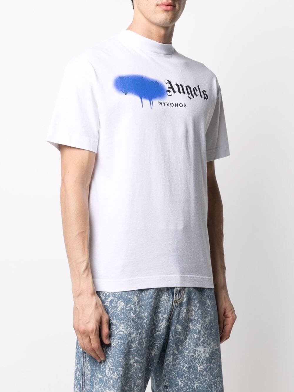 Palm Angels Mykonos Sprayed Logo-Print T-Shirt - White | Editorialist