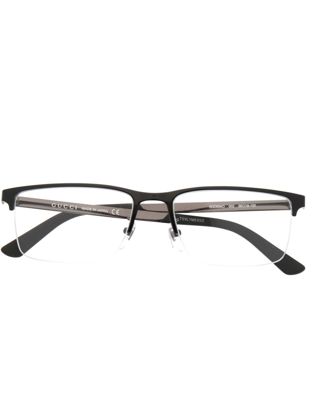 Gucci Half-Rim Rectangular-Frame Glasses - Black | Editorialist