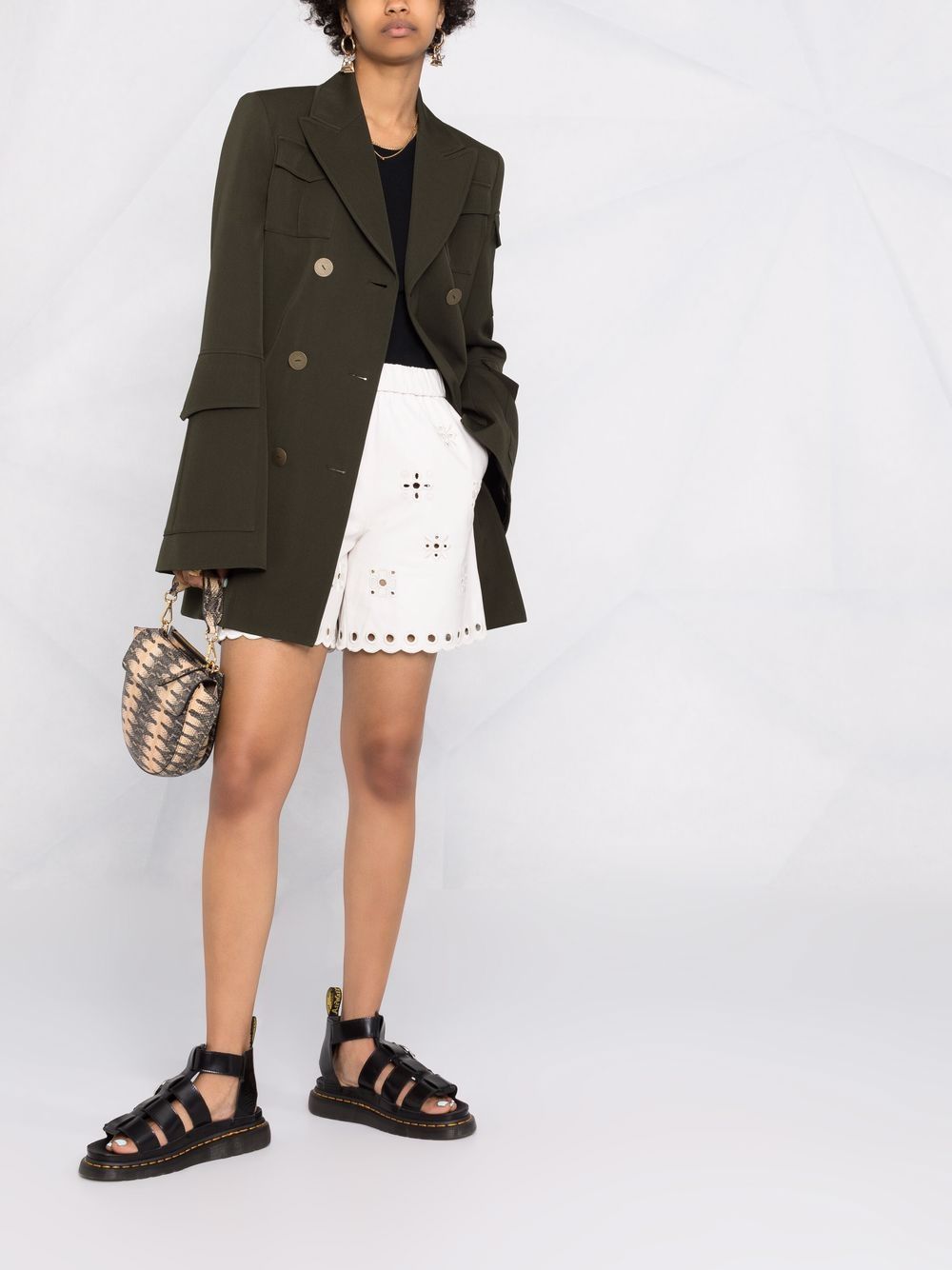 RED VALENTINO Broderie Lambskin Shorts