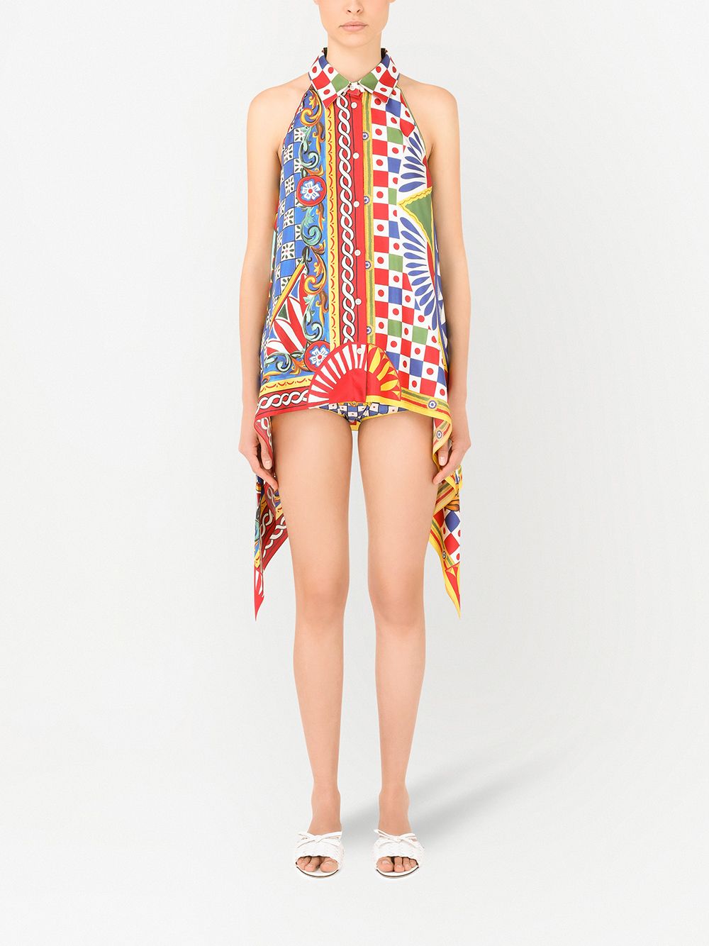 DOLCE & GABBANA Dolce & Gabbana Carretto-Print Twill Halterneck Top
