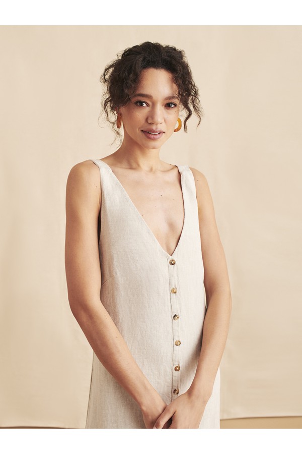 oatmeal linen dress 2 Tone Linen Dress Black / M