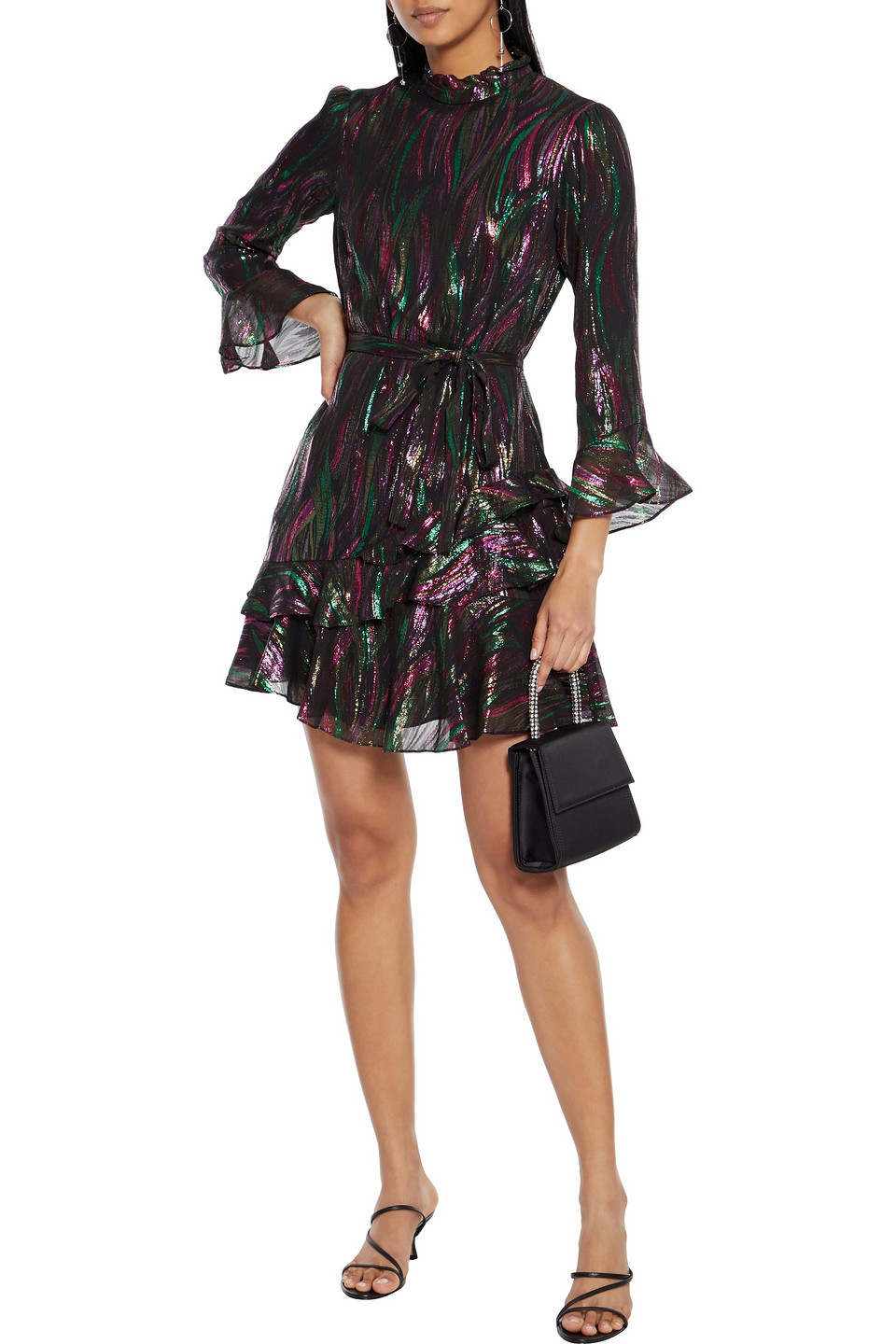 saloni marissa mini dress Saloni Marissa Ruffled Metallic Silk-Blend Jacquard Mini Dress In Black -  50% Off