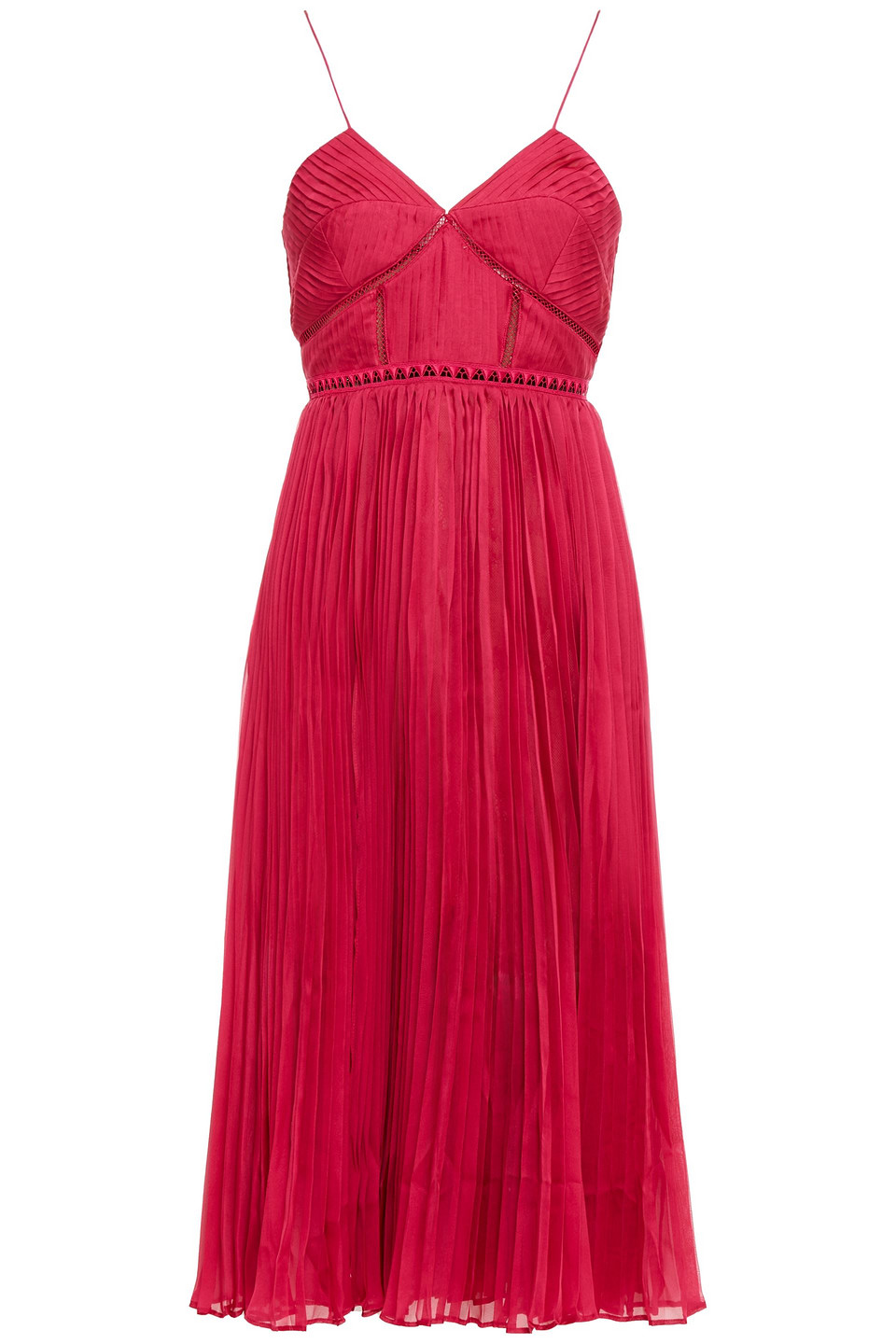self portrait fuchsia pleated chiffon midi dress Self-Portrait Layered Lace And Pleated Chiffon Midi Dress In Fuchsia - 50%  Off