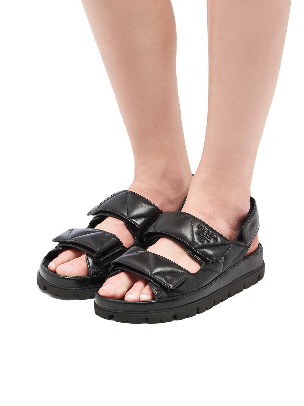 Prada Logo-Strap Chunky Sandals In Black | Editorialist