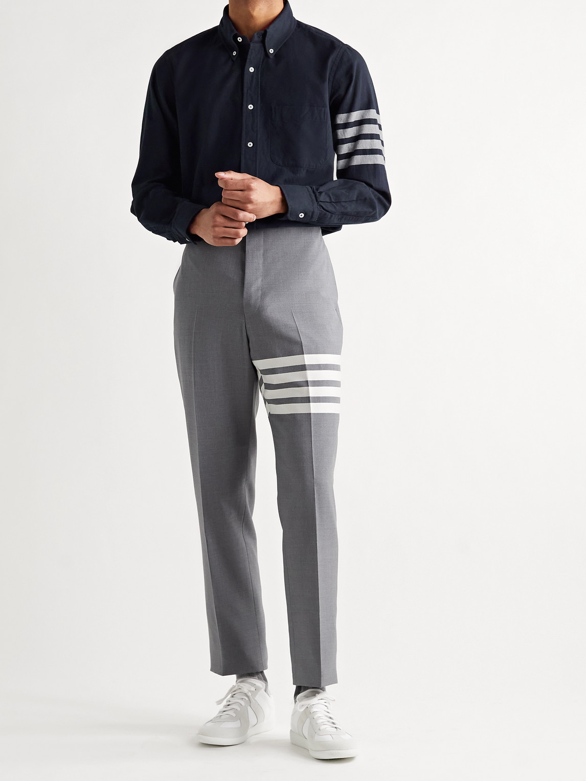 THOM BROWNE THOM BROWNE Striped Cotton-Flannel Shirt