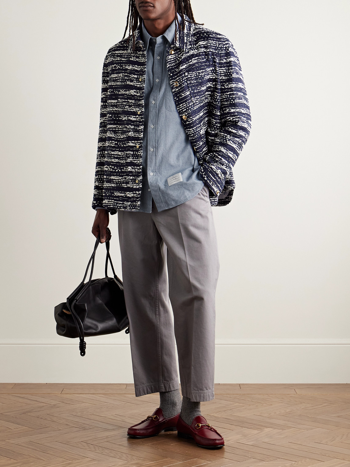 THOM BROWNE Thom Browne Button-Down Collar Striped Cotton-Flannel Shirt