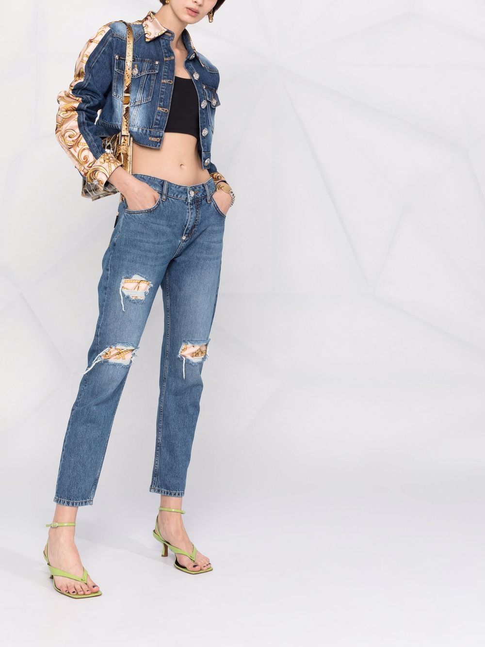 PHILIPP PLEIN Philipp Plein baroque-print cropped denim jacket