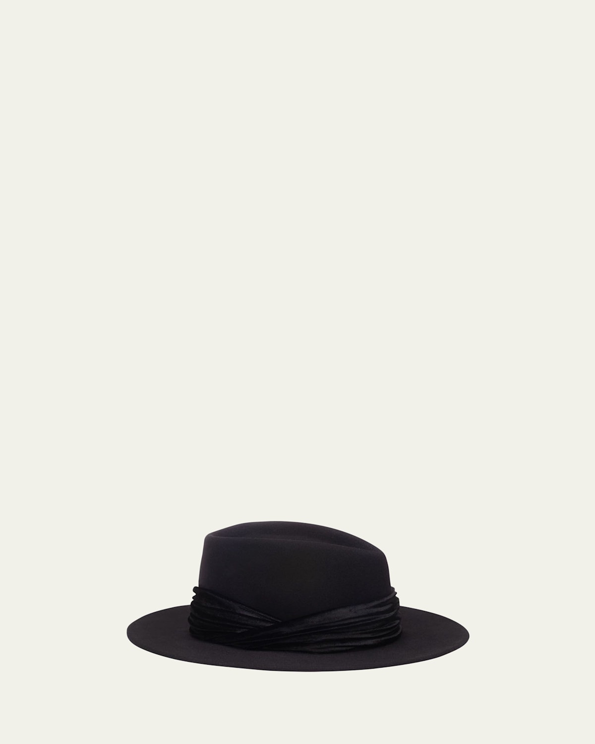 Eugenia Kim Velvet Trim Wool Fedora Hat Vintage Eugenia Kim Wool Beret With Brim and Feathered Pom  main image 3