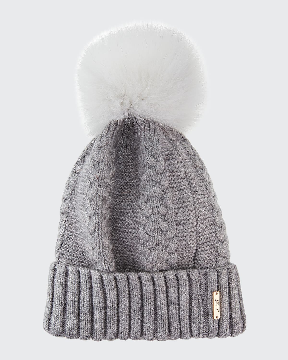 Gorski Knit Beanie w/fox Fur Pompom Metallic Wool Blend Hat With Fox Pompom main image 3