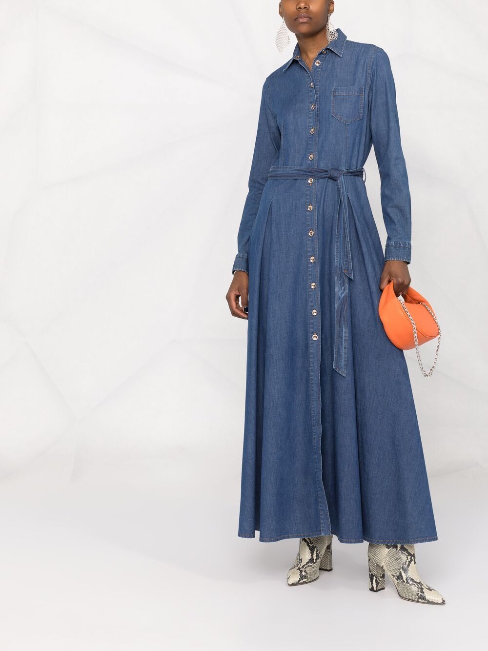 PHILIPP PLEIN Denim Maxi Shirt Dress