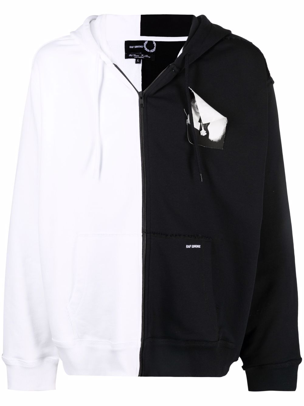 Fred Perry X Raf Imon Printed Patch Zip-Through Hoodie In Black 