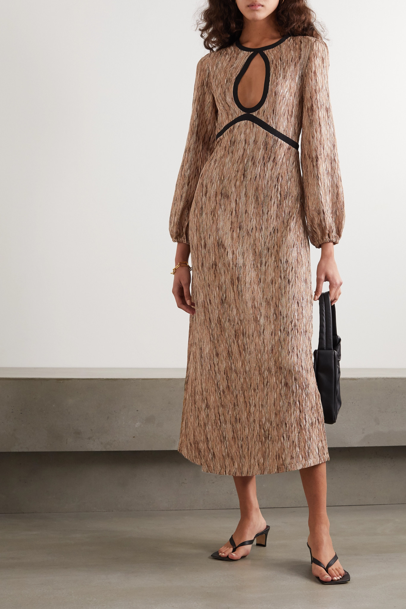 Rixo Iris Crochet-Knit Midi Dress In Gold - 50% Off | Editorialist