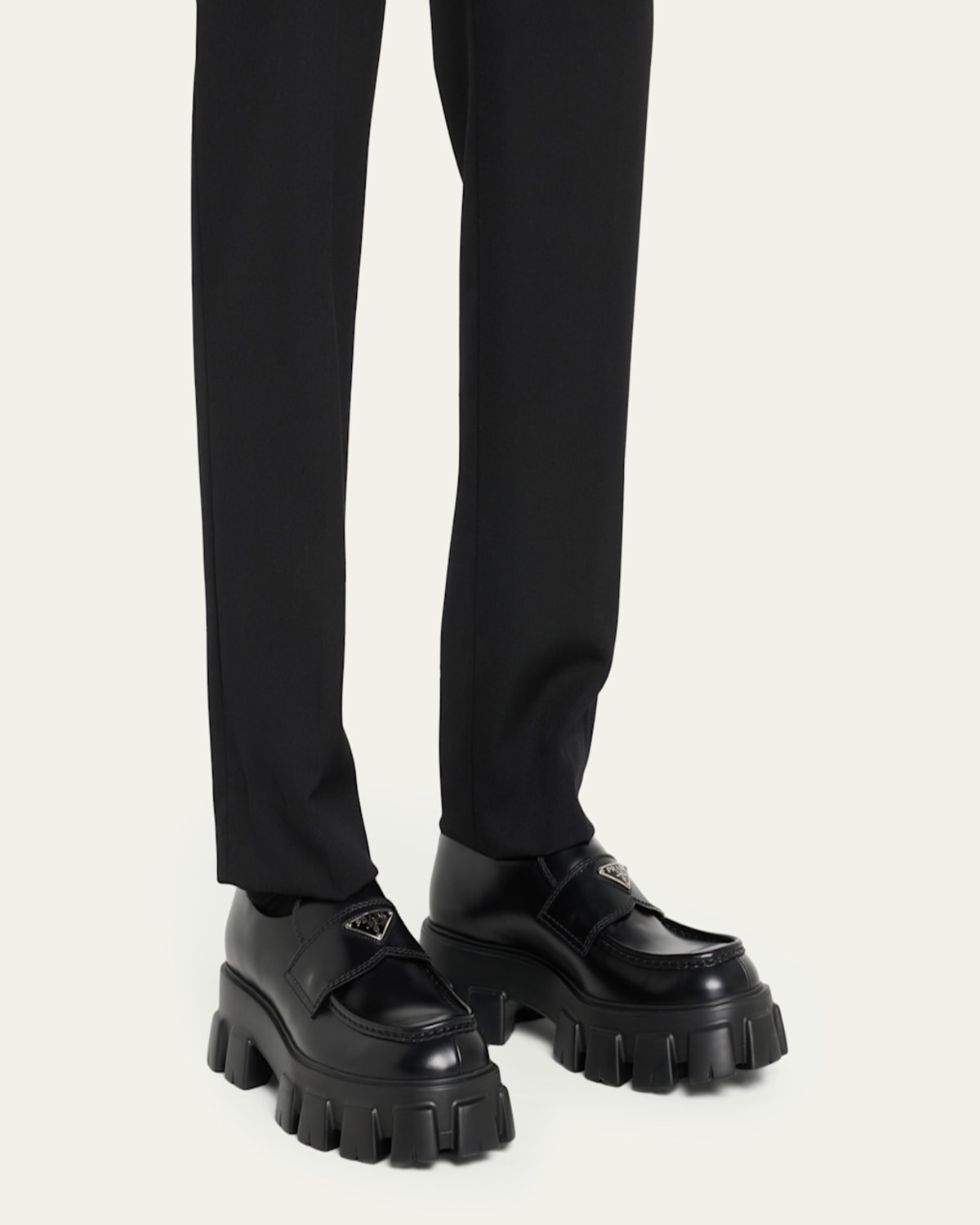 Prada Monolith LUG SOLE Loafer Black Men\'s Size 10 Black Monolith Brushed Leather Loafers | PRADA main image 3