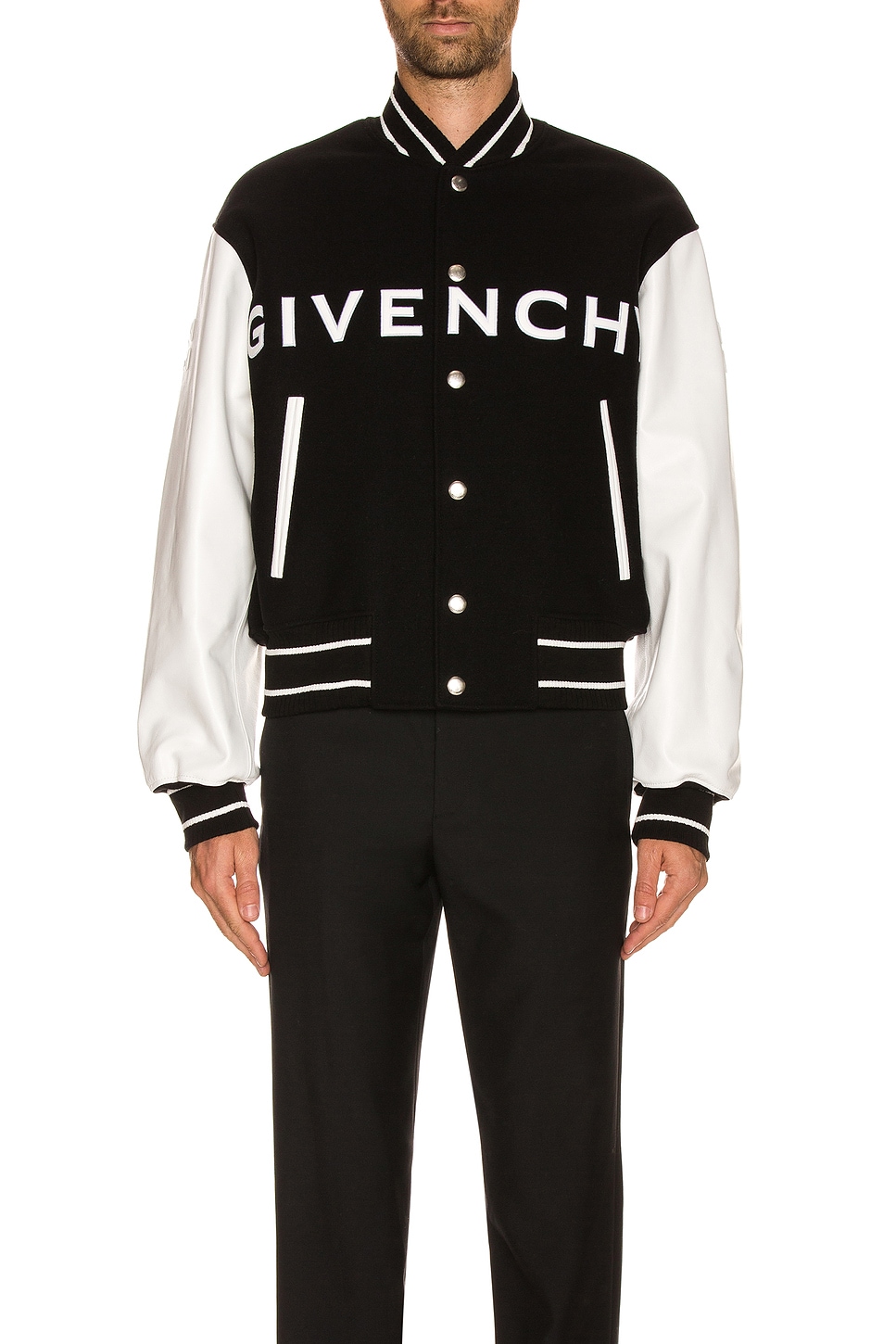 GIVENCHY スタジアムジャンパー ブラック/ホワイト　サイズ48 Givenchy Wool And Leather Varsity Jacket - Black - 55% Off