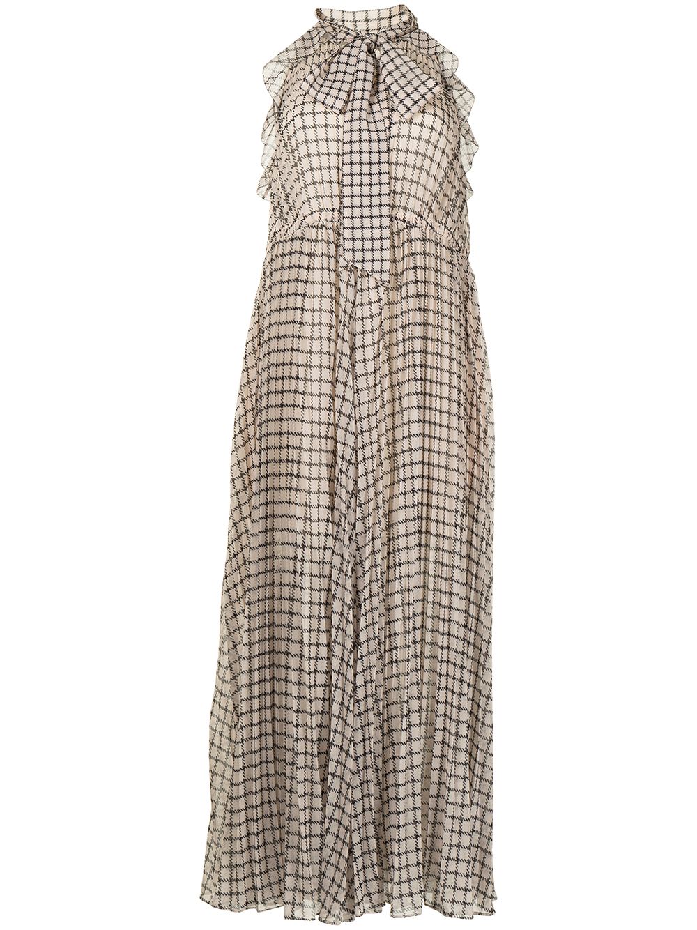 Self-Portrait Check-Print Long Dress In Brown 29% Off Editorialist