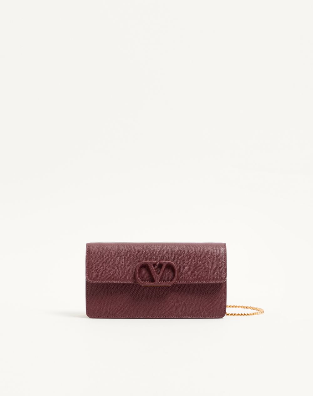 VALENTINO Valentino Vlogo Signature Grainy Calfskin Wallet With Chain