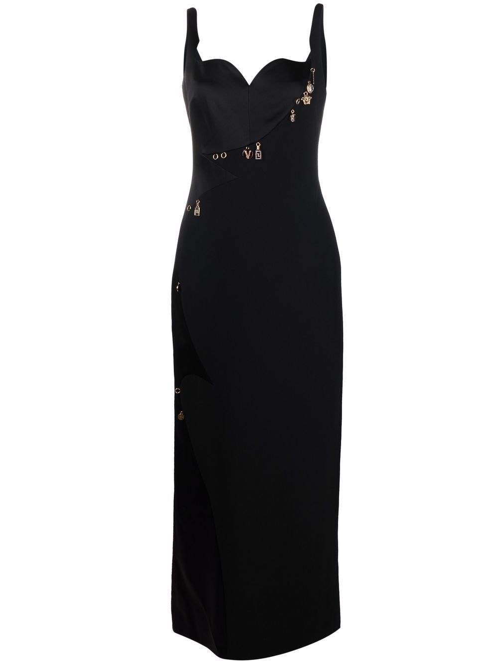 Versace Charm-Detail Long Dress In Black 50% Off Editorialist