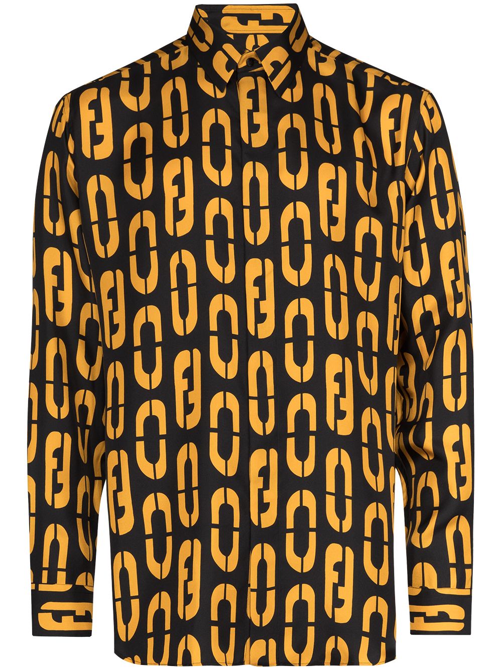 Fendi Ff Logo Pattern Long Sleeve Shirt In Black - 60% Off
