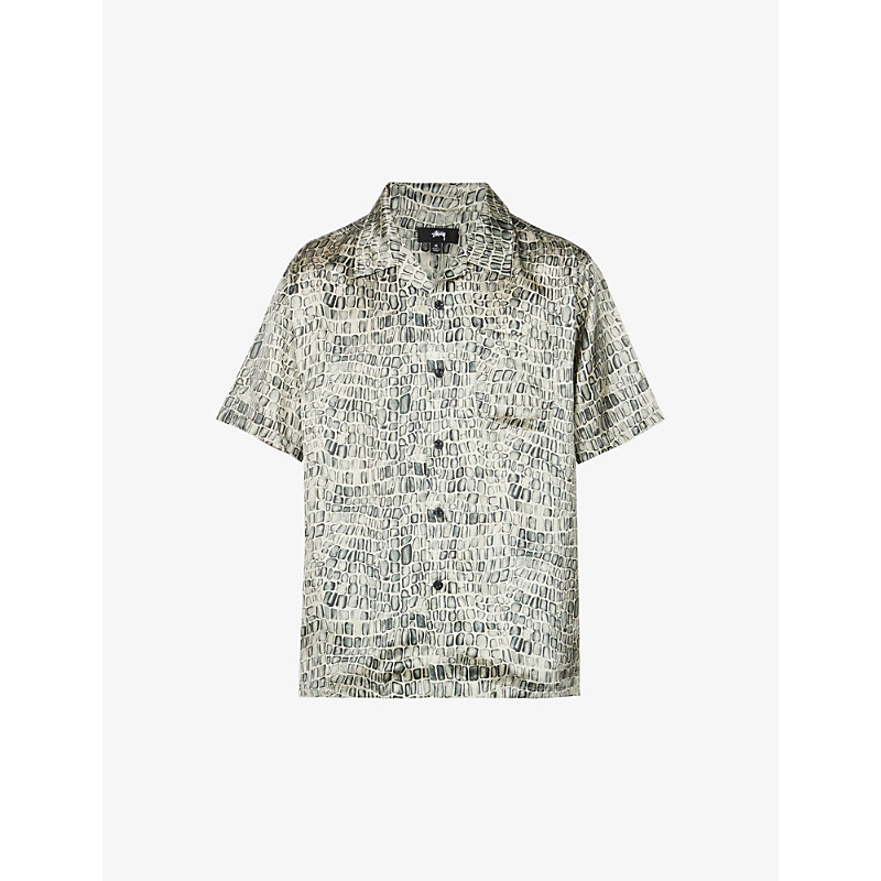 StüSsy Crocodile-Print Relaxed-Fit Silk Shirt - One-Color