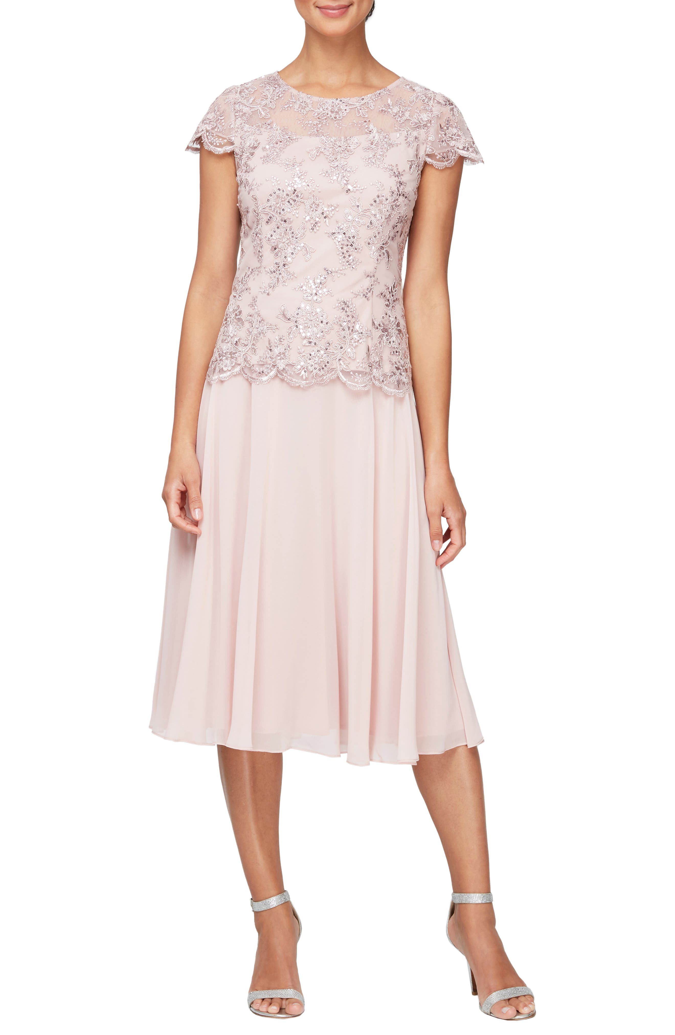 alex evenings mock two-piece cocktail dress Alex Evenings Women's Embellished-Neck Side-Ruched Illusion Dress - Eggplant main image 0
