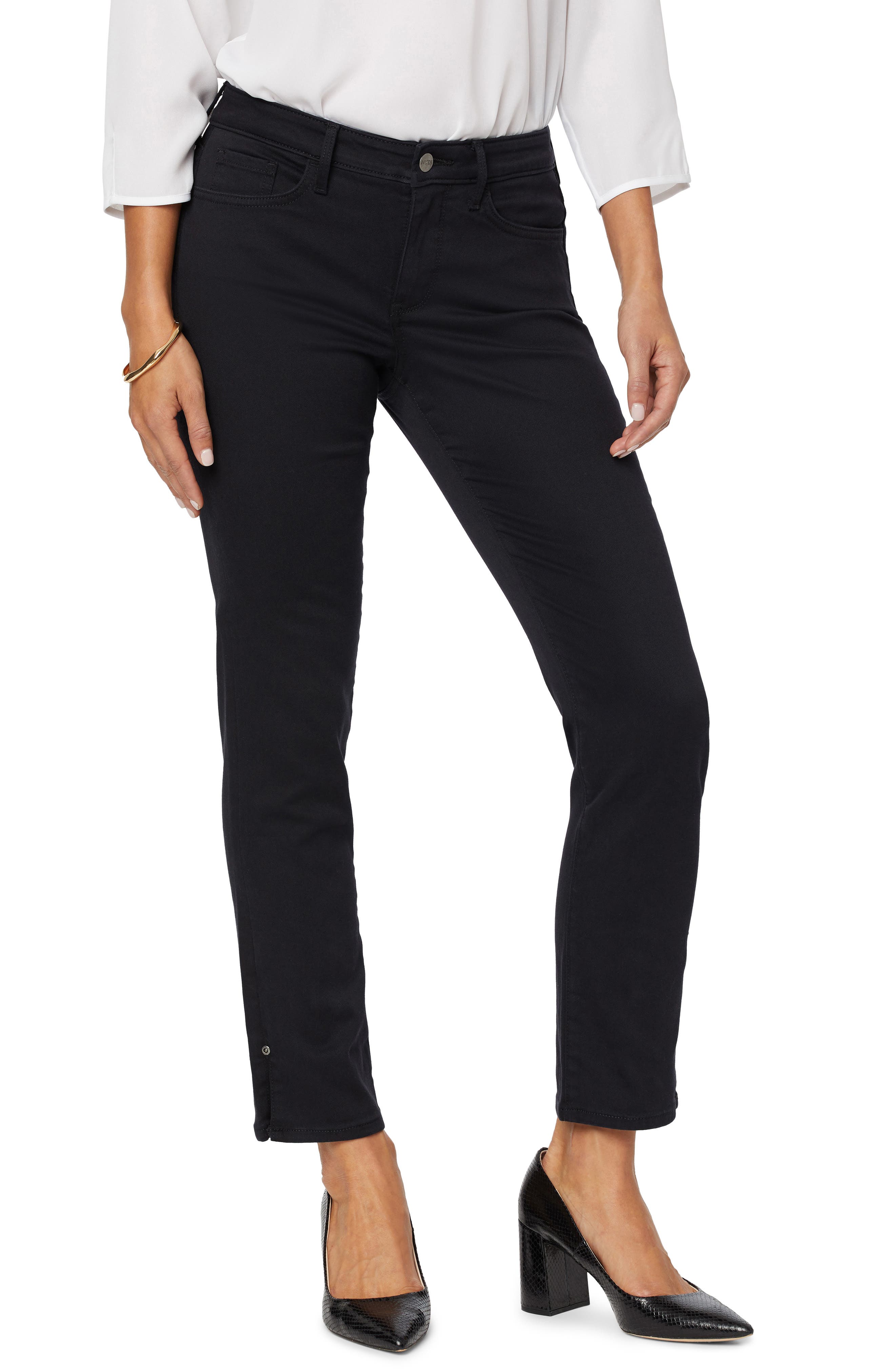 Sheri Rivet Side Slit Slim Ankle Jeans 