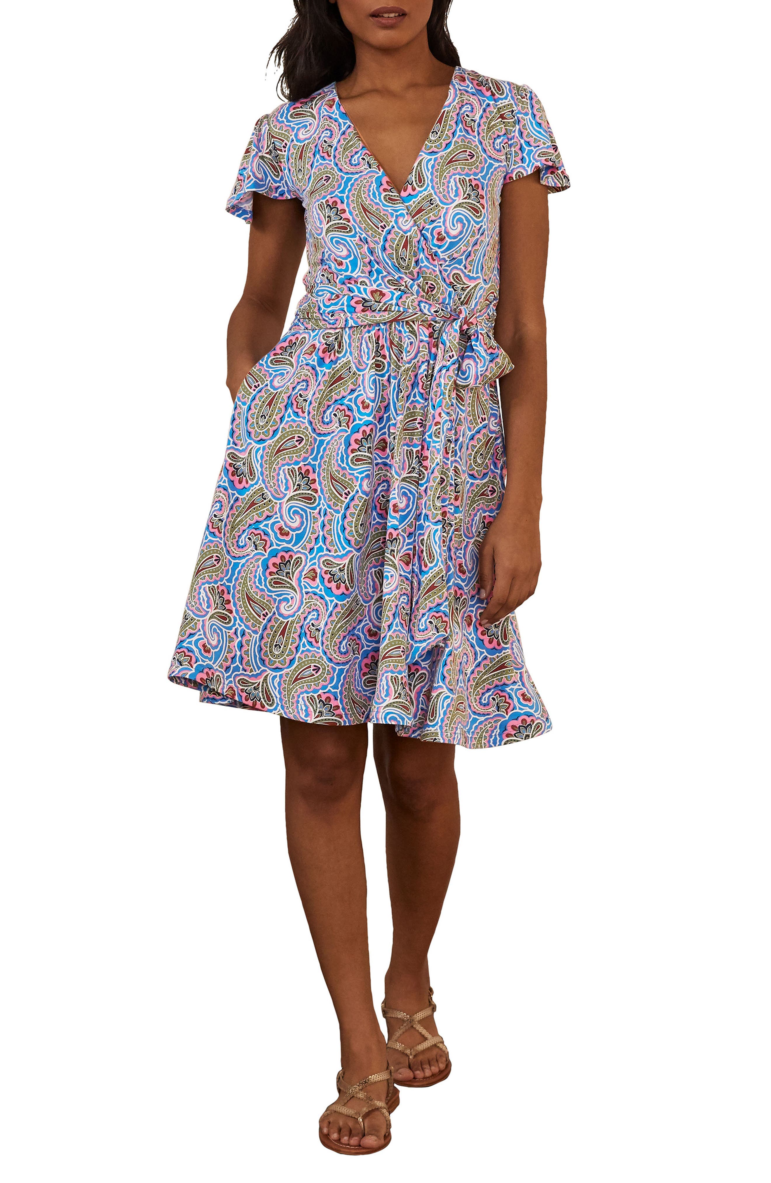 Boden Evangeline Paisley Jersey Wrap Dress In Moroccan Blue, Summer Paisley  - 58% Off | Editorialist