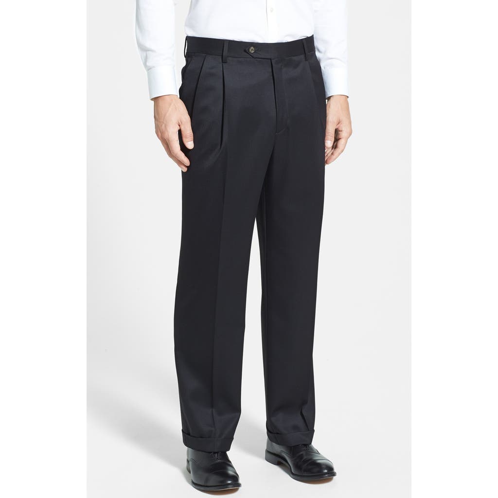 BERLE Berle Pleated Classic Fit Wool Gabardine Trousers