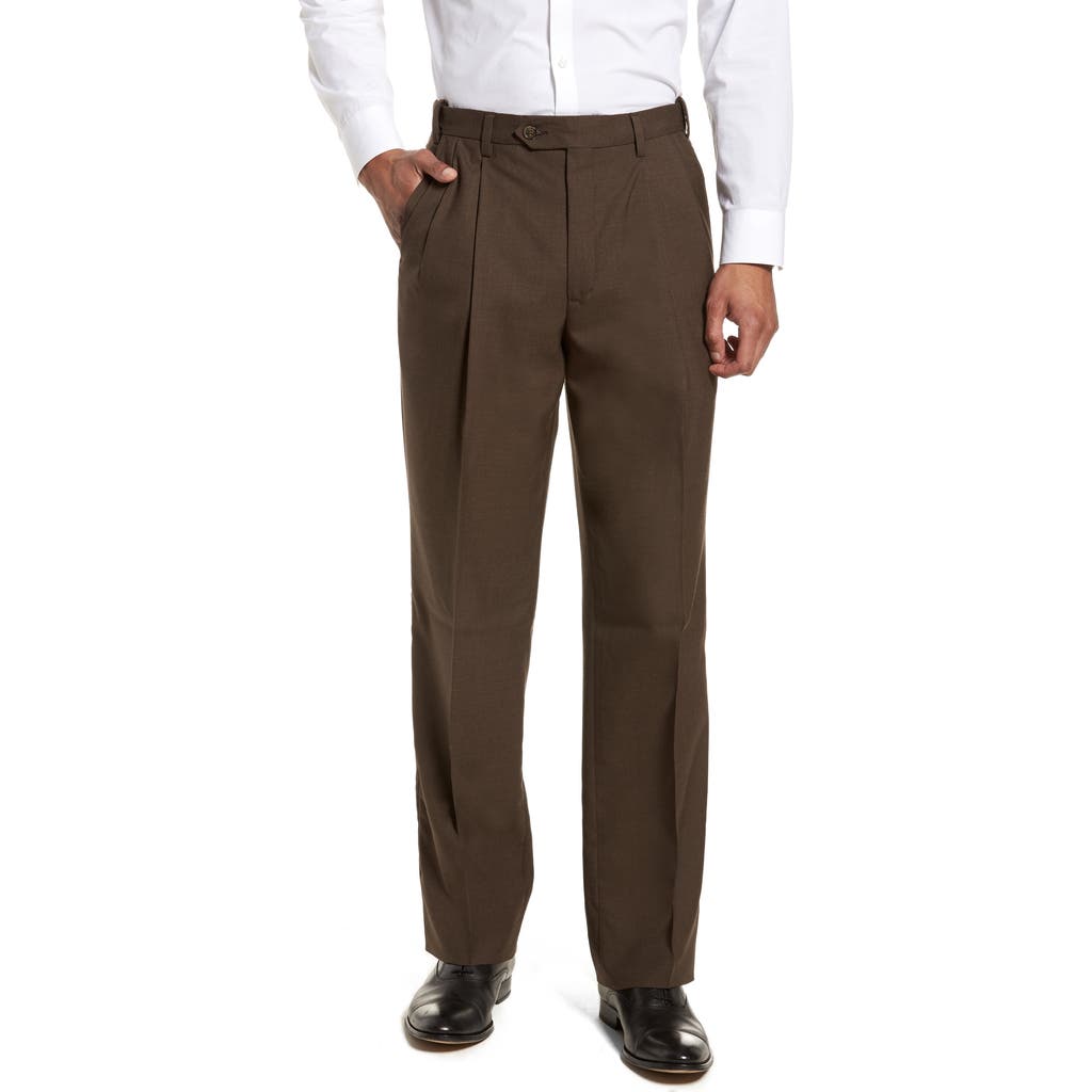 BERLE Berle Self Sizer Waist Pleated Lightweight Plain Weave Classic Fit Trousers