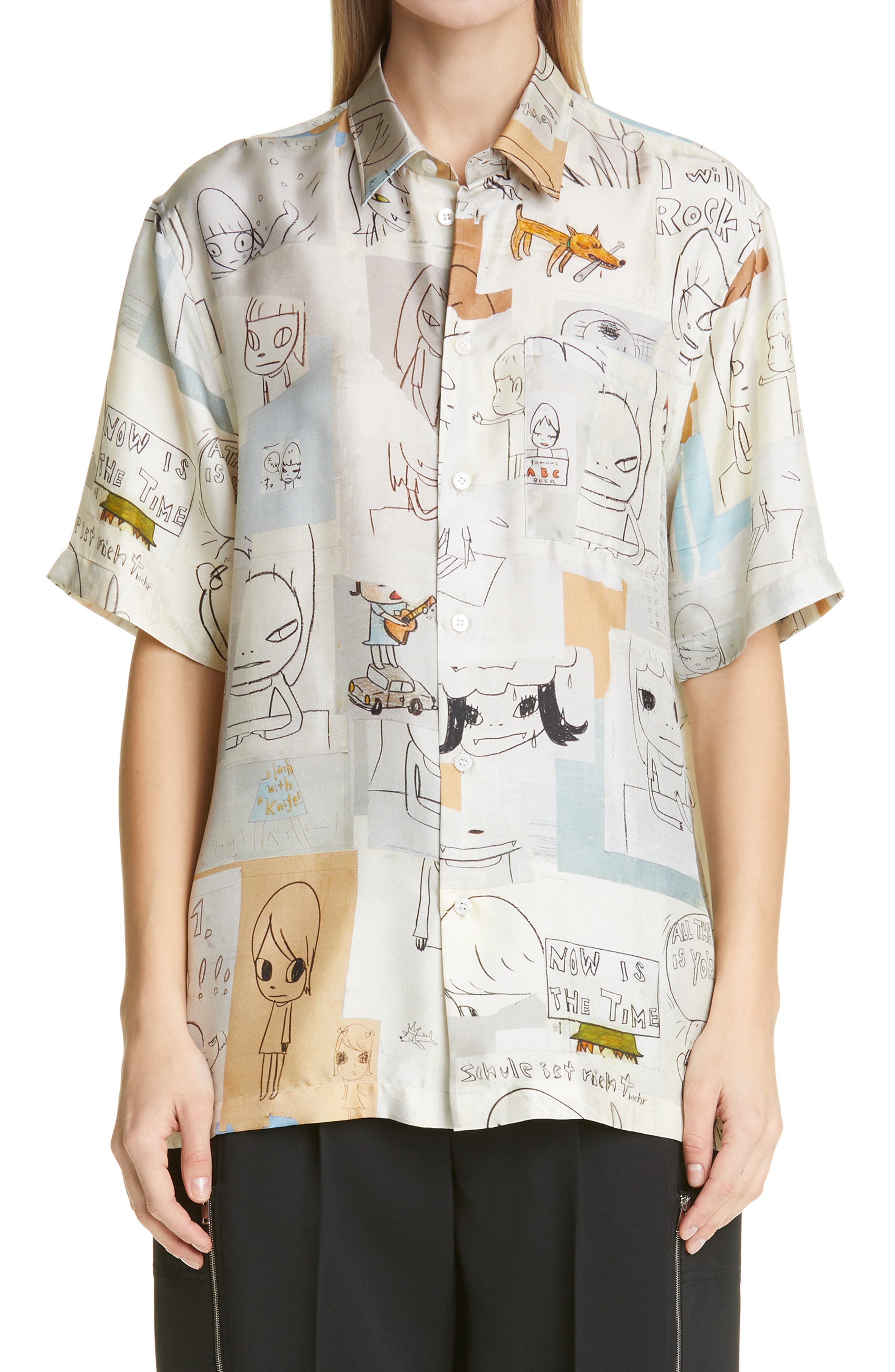 Stella Mccartney X Yoshitomo Nara Ricky Print Silk Button-Up Shirt 
