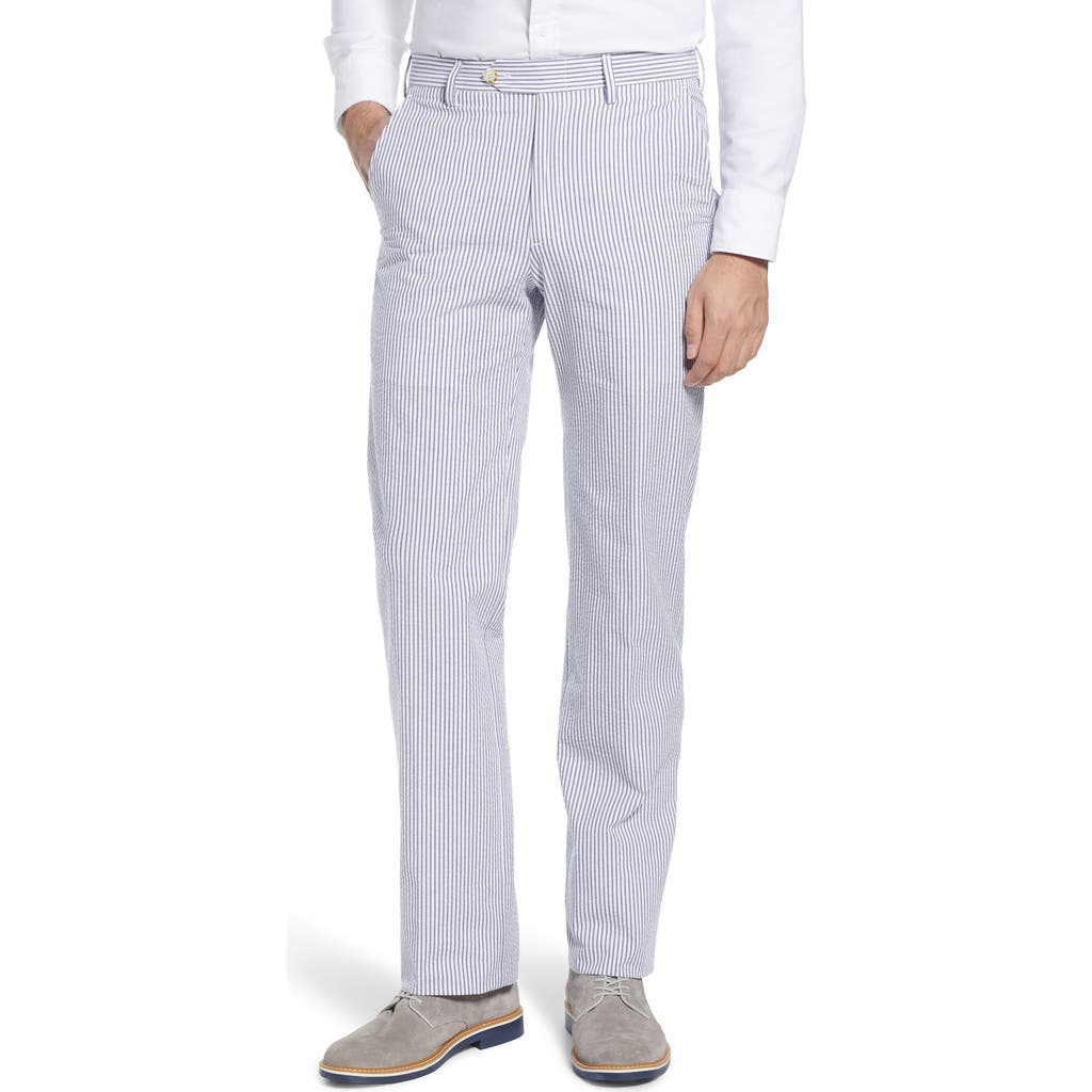 BERLE Berle Flat Front Stripe Cotton Seersucker Pants