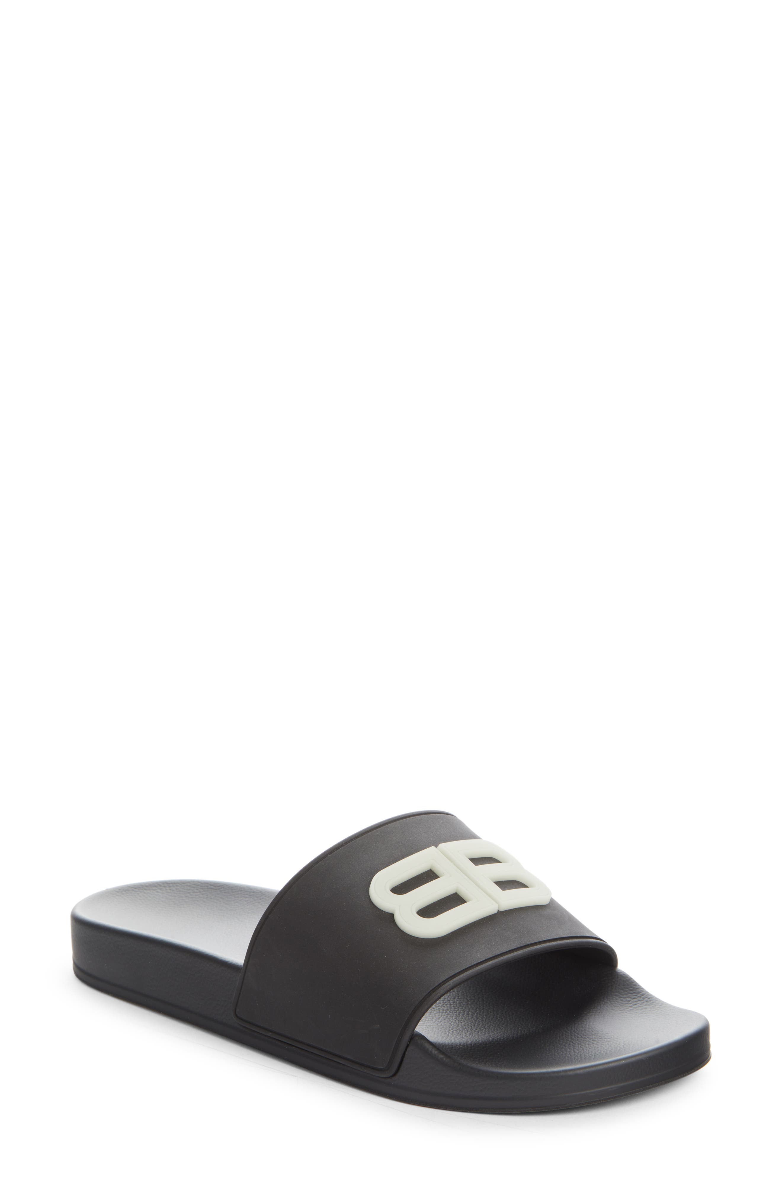 Balenciaga Glow In The Dark Bb Logo Slide Sandal - Black  display picture 3