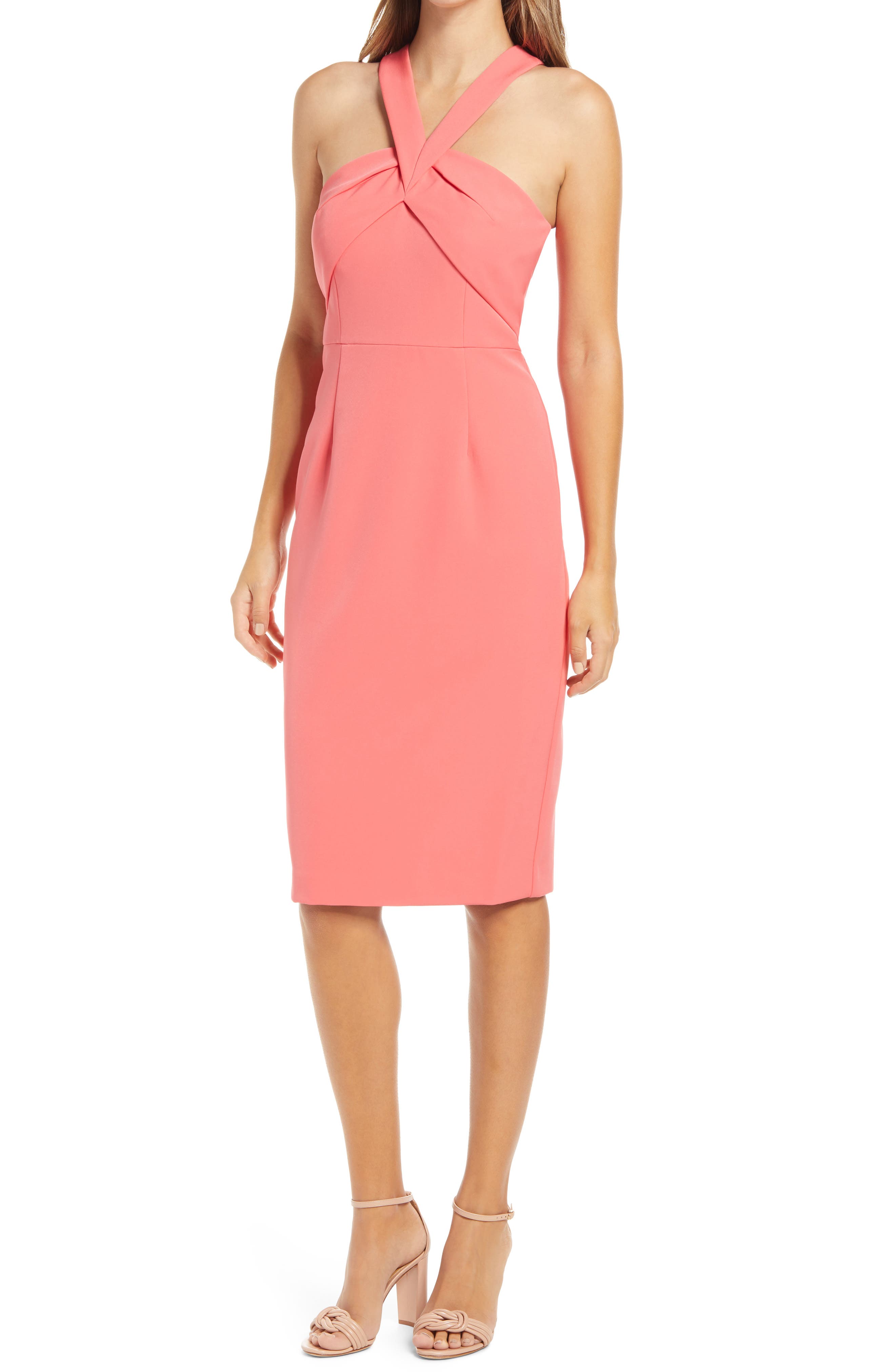 vince camuto halter neck sleeveless dress Vince Camuto Knit Floral Print Halter Neck Sleeveless Smocked Waist Maxi A-Line Dress