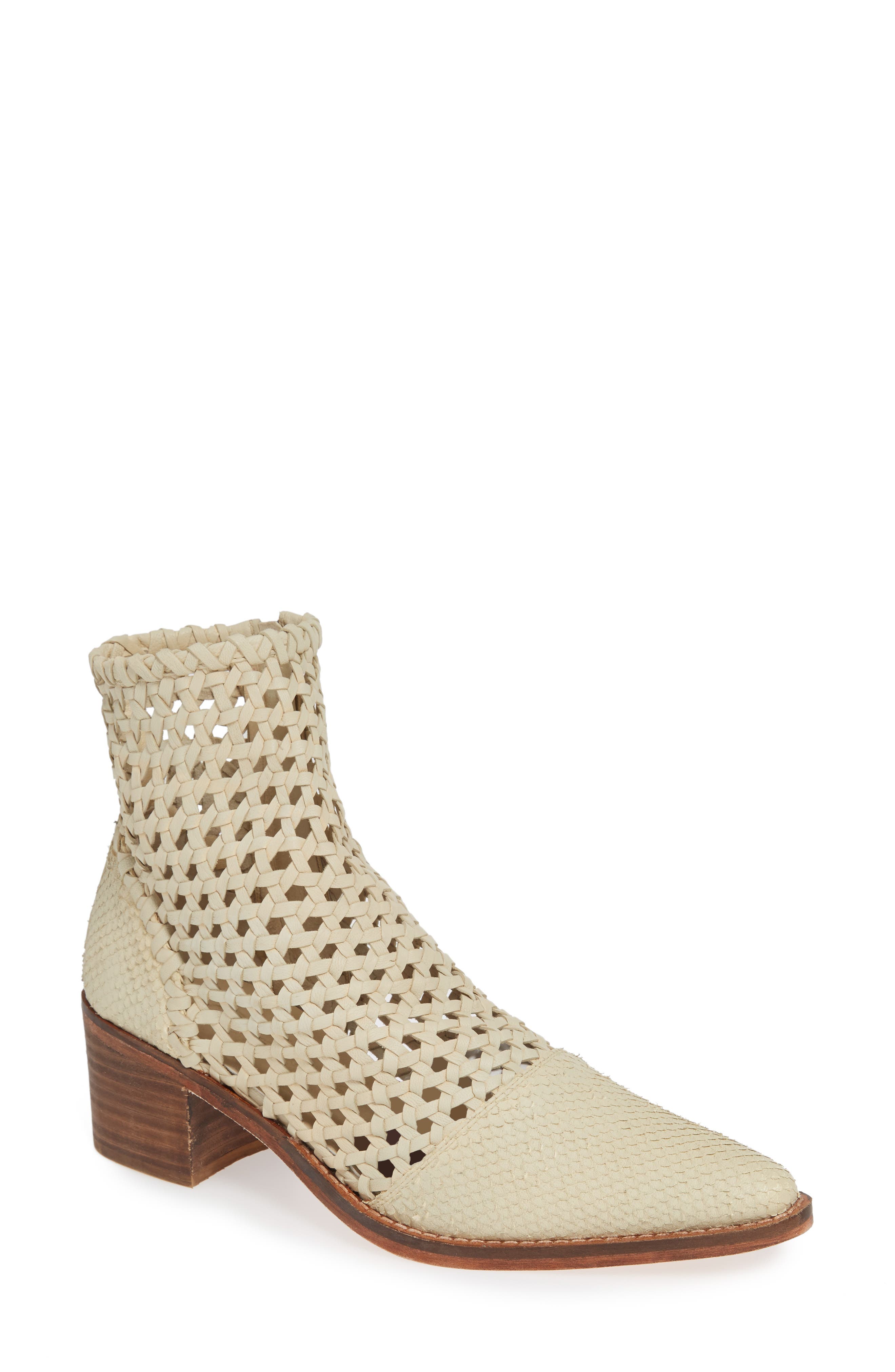 white woven booties